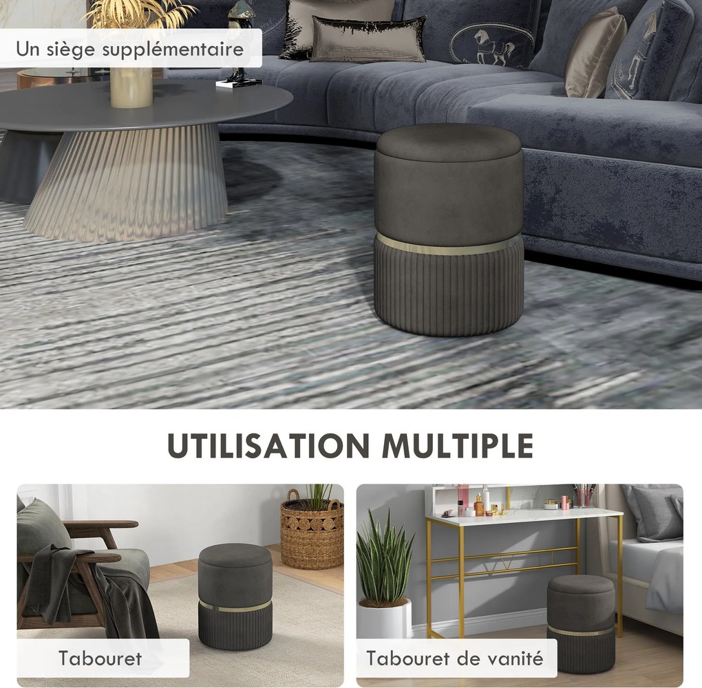 HOMCOM Pouf, otoman a úložný prostor, sametové manšestr, moderní design, 36 x 44 cm, do obývacího pokoje, ložnice, šedý
