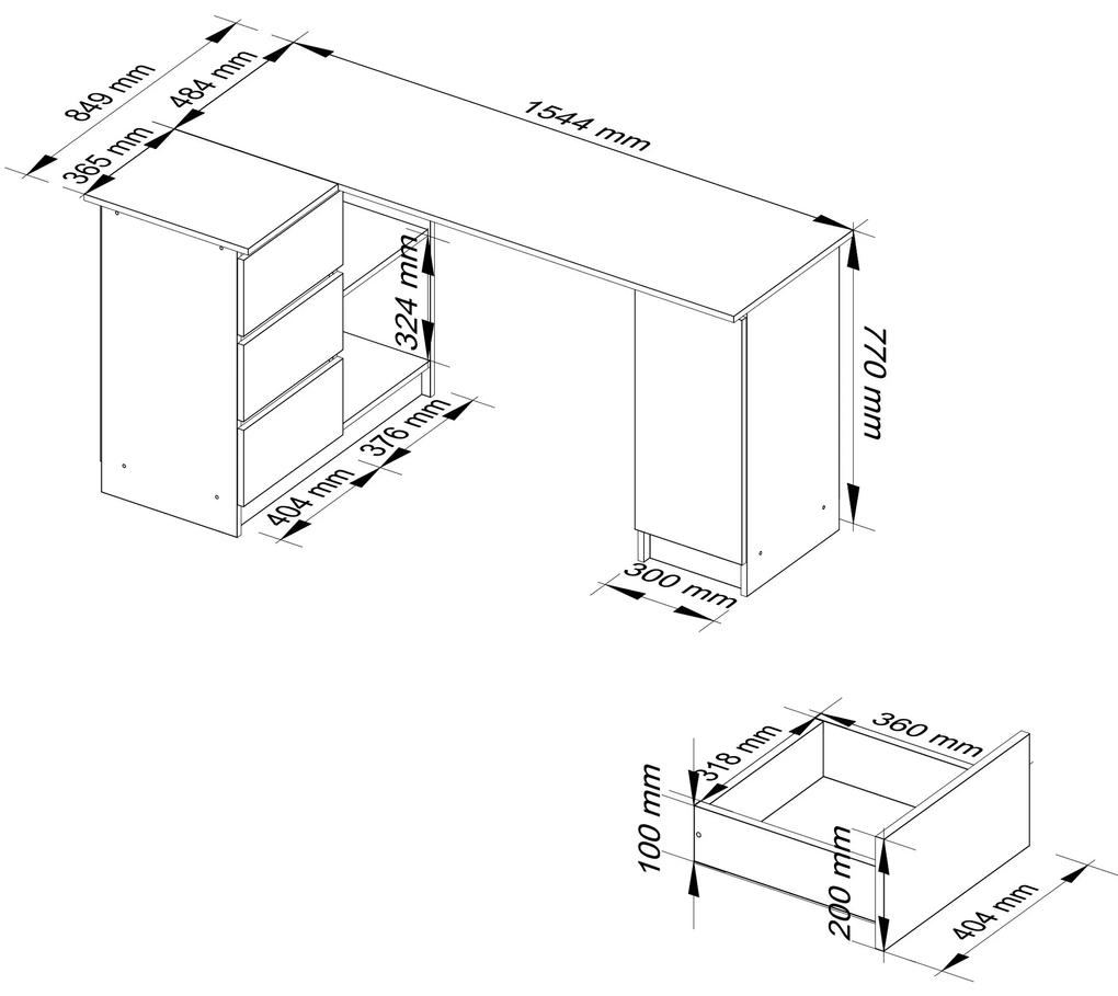 Rohový PC stolek Bevin (bílá) (L). 1068930