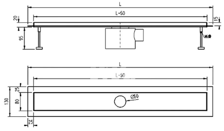 Sprchový žlab CLASSIC s horizontální a vertikální přírubou přírubou, 100 cm