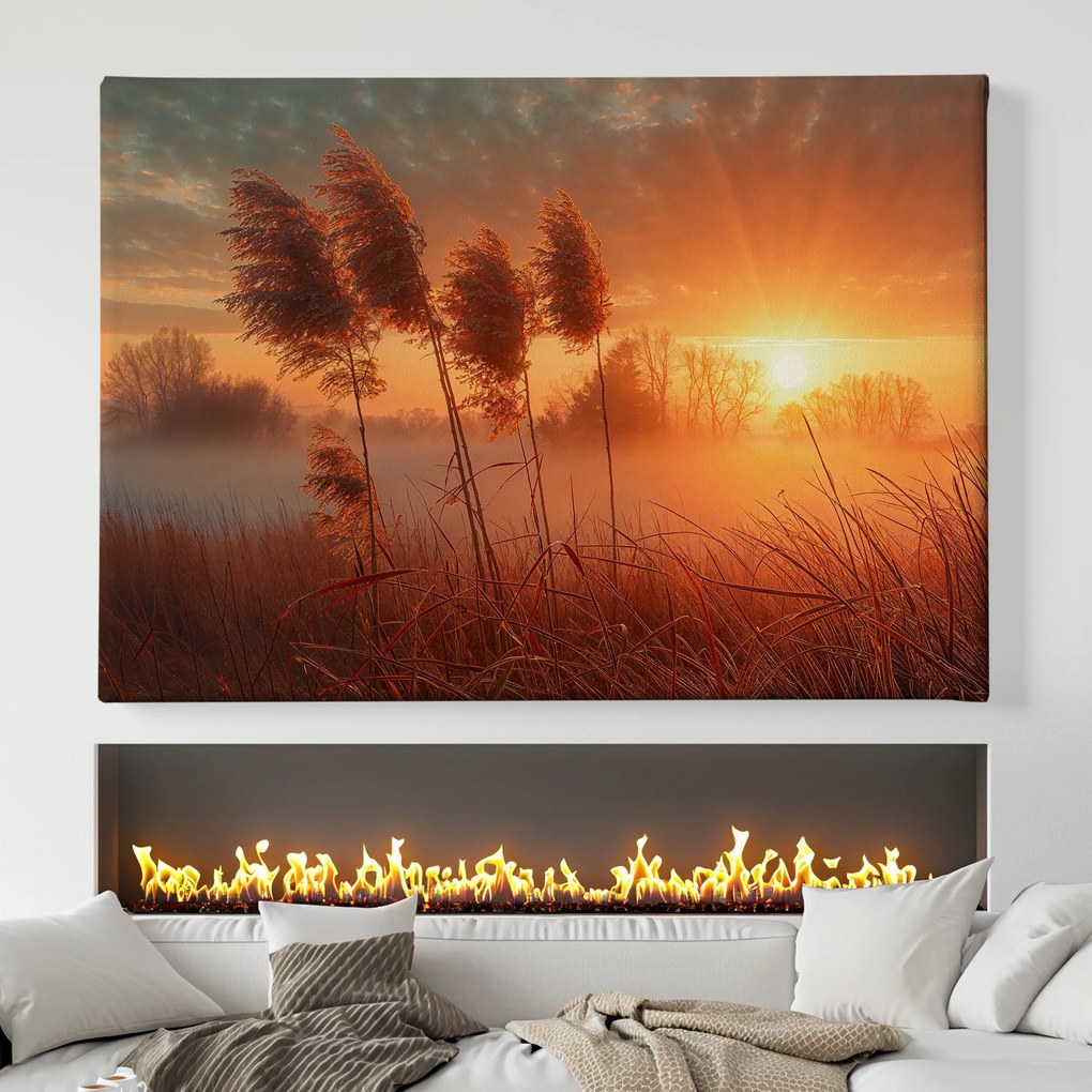 Obraz na plátně - Východ slunce ve slatinách FeelHappy.cz Velikost obrazu: 180 x 120 cm