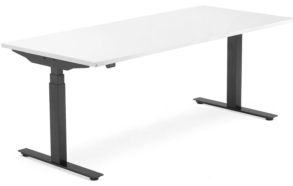 AJ Produkty Výškově nastavitelný stůl MODULUS, 1800x800 mm, černý rám, bílá