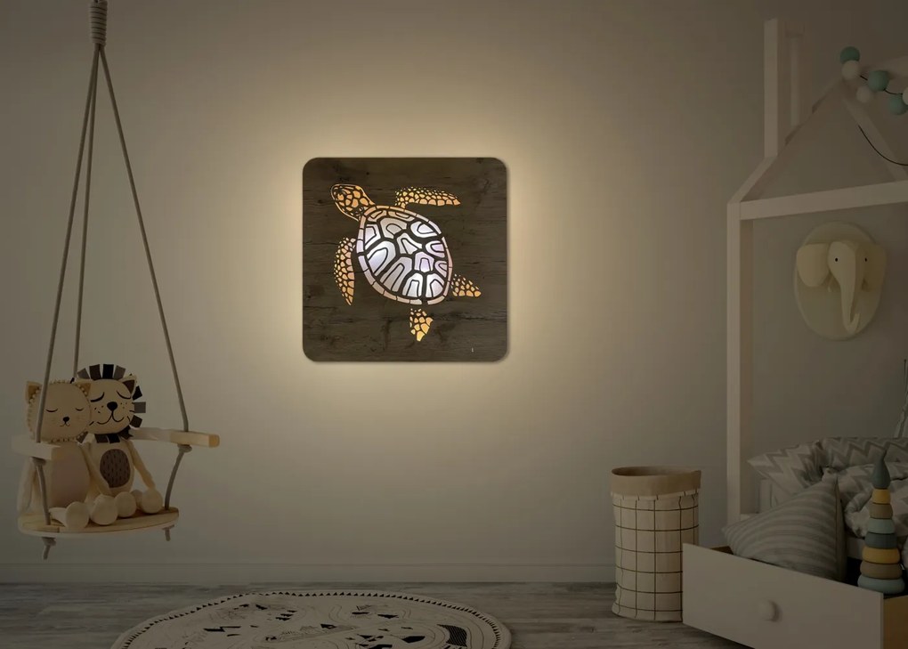 Li-Go "Želva" světelný obraz RGBW s baterií 62x62cm provedení povrchu: dub světlý