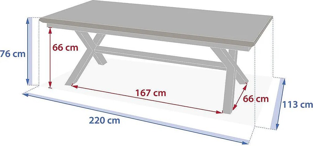 DEOKORK Hliníkový stůl BERGAMO 220/279 cm (ivory)