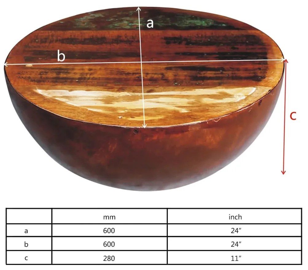 vidaXL Marketos Konferenční stolek tvar mísy ocel a masivní recyklované dřevo