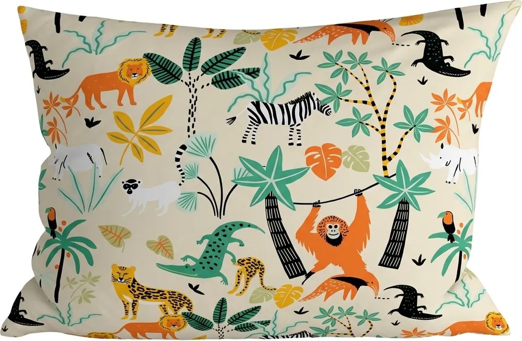 Povlak na polštář z mikrovlákna JUNGLE FRIENDS 70x90 cm, barevný