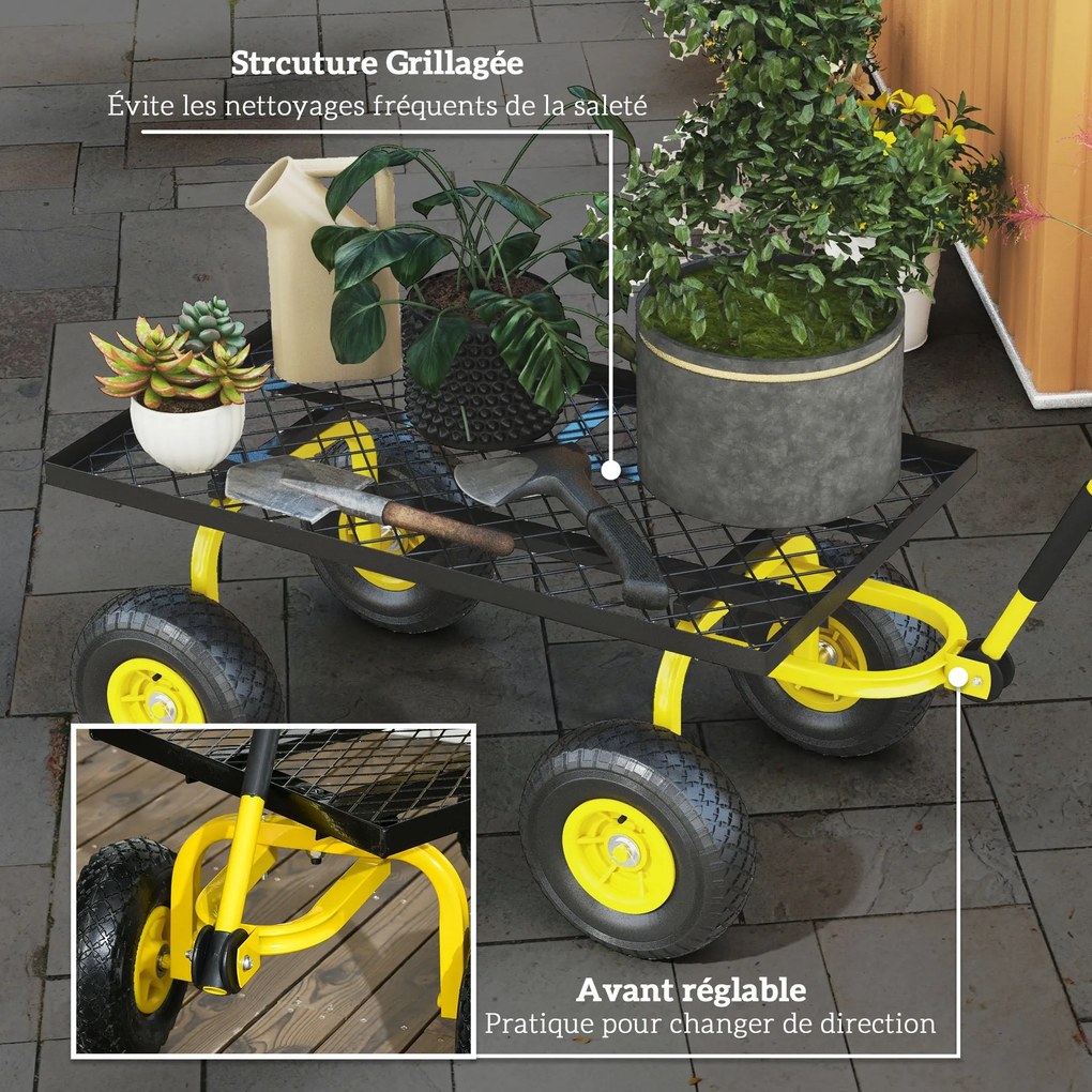 Outsunny Zahradní Transportní Kára Rukávový Vozík 4 Kol 94L x 48,5W x 100H cm Max. Nosnost 150 Kg Železo