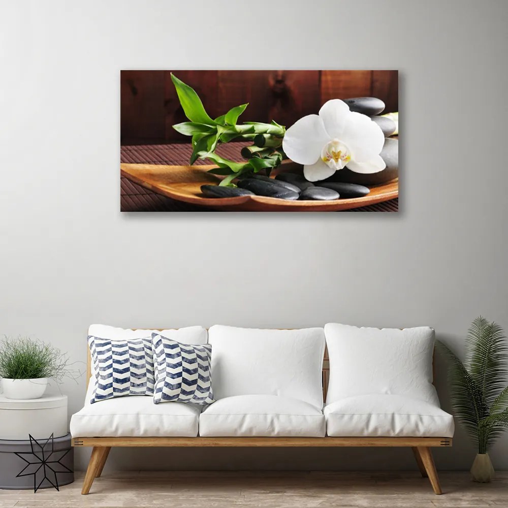 Obraz na plátně Kameny Zen Bílá Orchidej 125x50 cm