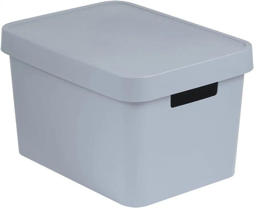 Plastový úložný box s víkem, větrací otvory, 17 l, šedý
