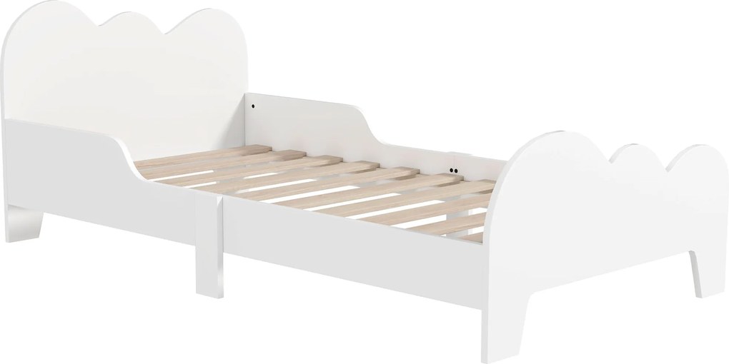AIYAPLAY Dětská postel s nízkou podlahou 70x140 cm se zabezpečovacími bariérami, včetně lamelového roštu a dekorací v podobě mraků, postelový rám pro