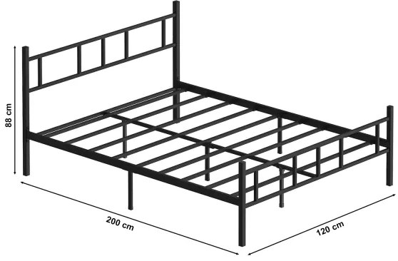 Kovová dvoulůžková postel PIRON 120x200 cm černá nosnost 120 kg