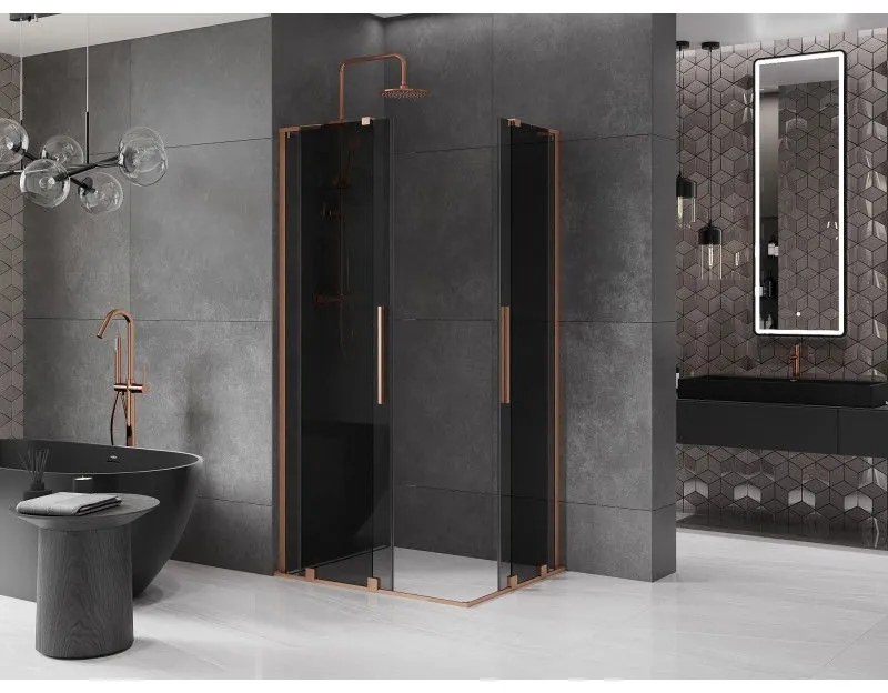 Mexen Velar L Duo, sprchový kout s posuvnými dveřmi 90 x 80 cm, 8mm šedé sklo, měděná matná, 871-090-080-02-43-65