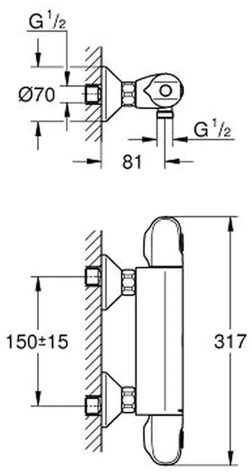 Grohe Grohtherm 1000 - Termostatická sprchová baterie nástěnná, chrom 34550000