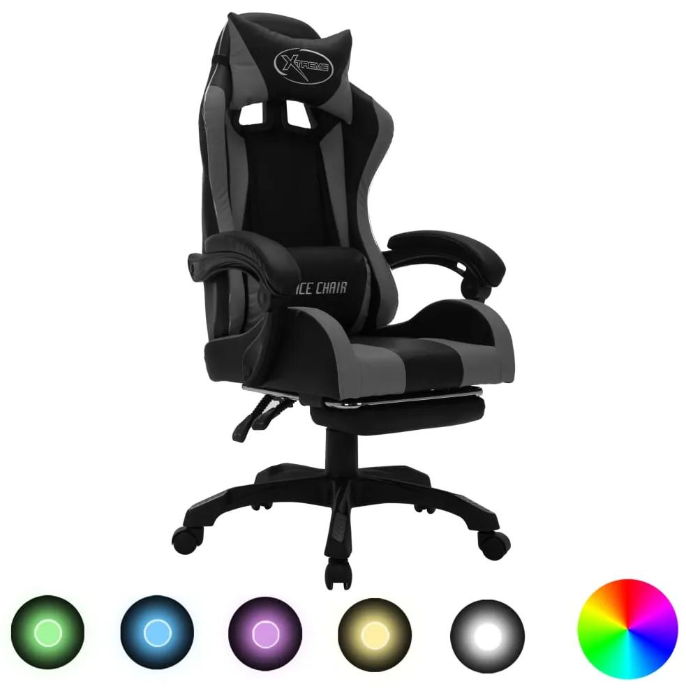Herní židle s RGB LED podsvícením šedo-černá umělá kůže - Default Title