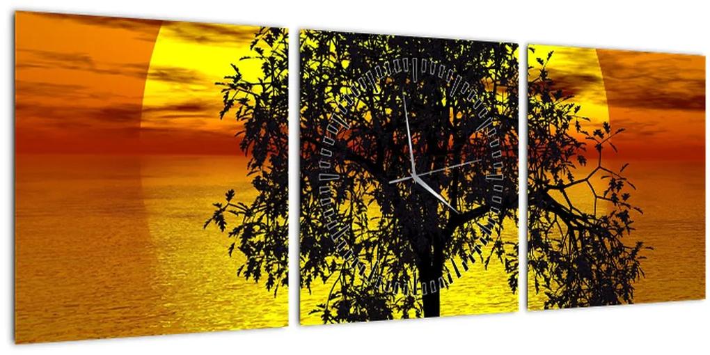 Obraz siluety stromu (s hodinami) (90x30 cm)