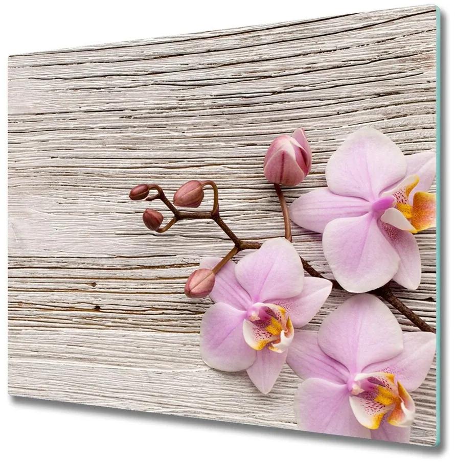 Skleněná krájecí deska Orchidej na dřevo 60x52 cm