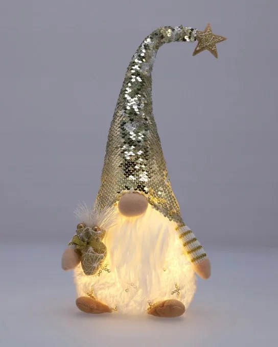 Vánoční dekorace skřítek s flitrovaným kloboukem 48 cm