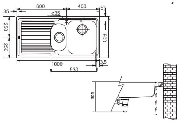 Franke Logica LLX 651/7 Nerezový dřez s vaničkou a s odkapem vlevo, 100x50cm, 101.0120.190