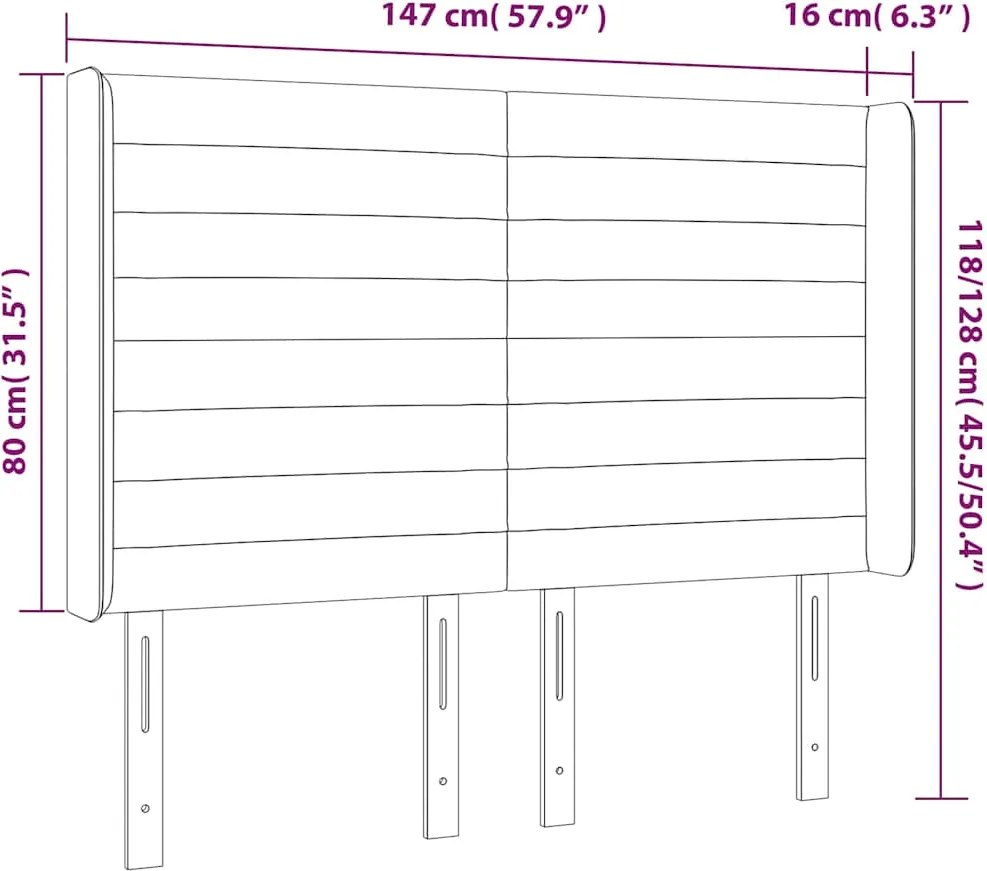 Čelo postele s LED modré 147 x 16 x 118/128 cm textil 3124192