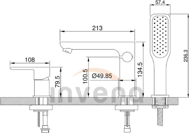 Invena Dokos, 3-otvorová vanová baterie, chromová, INV-BW-19-S01-V
