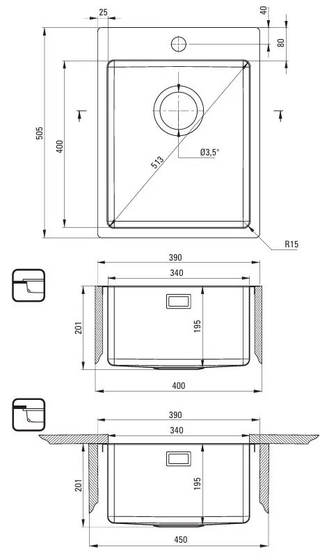 Deante Steel sink, 1-bowl
