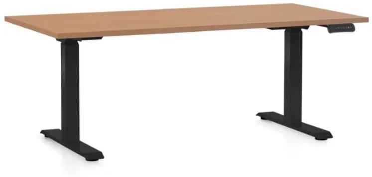 Výškově nastavitelný stůl OfficeTech D, 140 x 80 cm -černá podnož Barva: Ořech