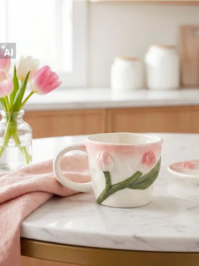Sinsay - Hrnek s reliéfním motivem tulipánů - levandulová