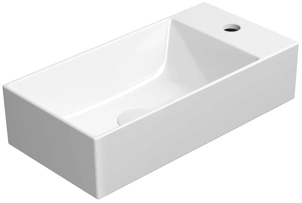 Sapho GSI Kube X - Umývátko 50x25 cm, bez přepadu, otvor pro baterii, ExtraGlaze, bílá 9486111