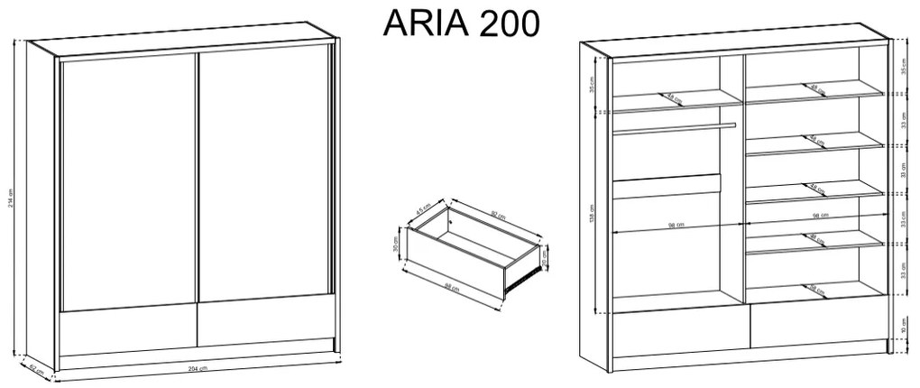 Piaski Šatní skříň ARIA I 200 Barva: černá