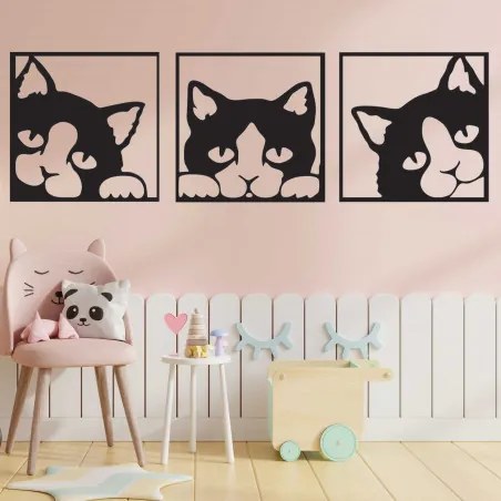 Obraz na stěnu kočky z barevné dřevěné překližky l SENTOP PR0315 picture 3 pieces