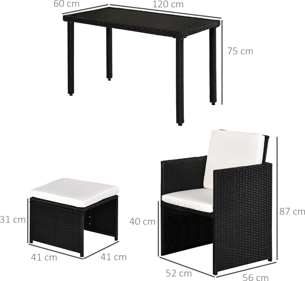 Outsunny polyratanový jídelní set 11 ks s polštáři černý, odolný proti povětrnostním vlivům a elegantní pro zahradu a terasu | Aosom.de