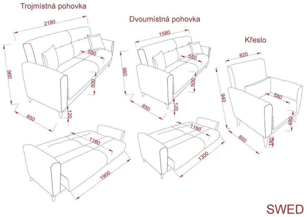 Trojmístná rozkládací pohovka s úložným prostorem Swed - šedá