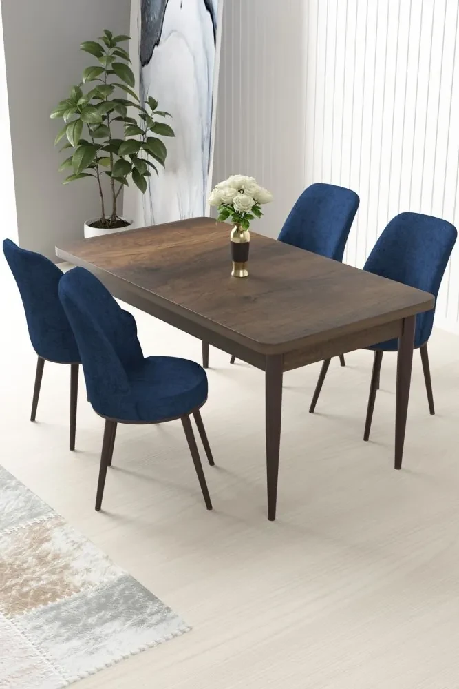 Dining Table & Chairs Set (5 Pieces) Nil - Baroque, Navy Blue | BIANO