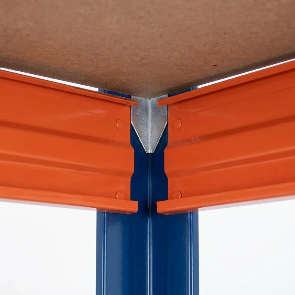 Kovový regál BULLRACK RIVET PRO 200x150x60 DTD dřevotříska 4 úrovně modro-oranžová