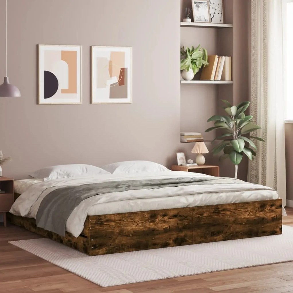 Rám postele se zásuvkami kouřový dub 160 x 200 cm kompozit 3207263