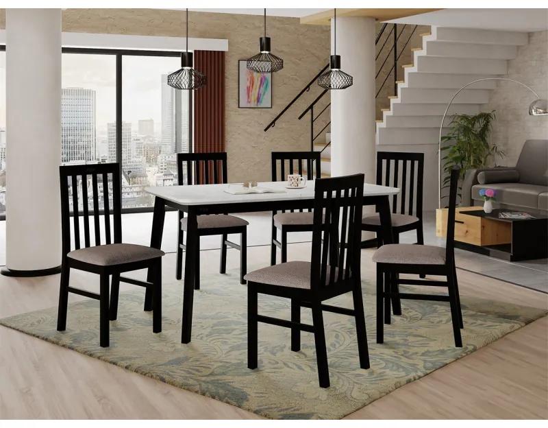 Rozkládací jídelní stůl se 6 židlemi AL16, Barva dřeva: bílá, Potah: Soro 28, Barvy nožiček: černá
