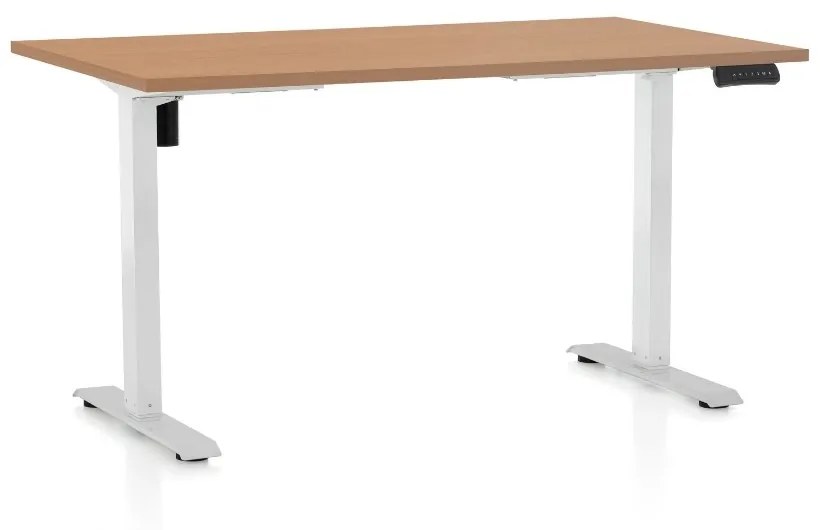 Výškově nastavitelný stůl OfficeTech B, 120 x 80 cm, bílá podnož, buk