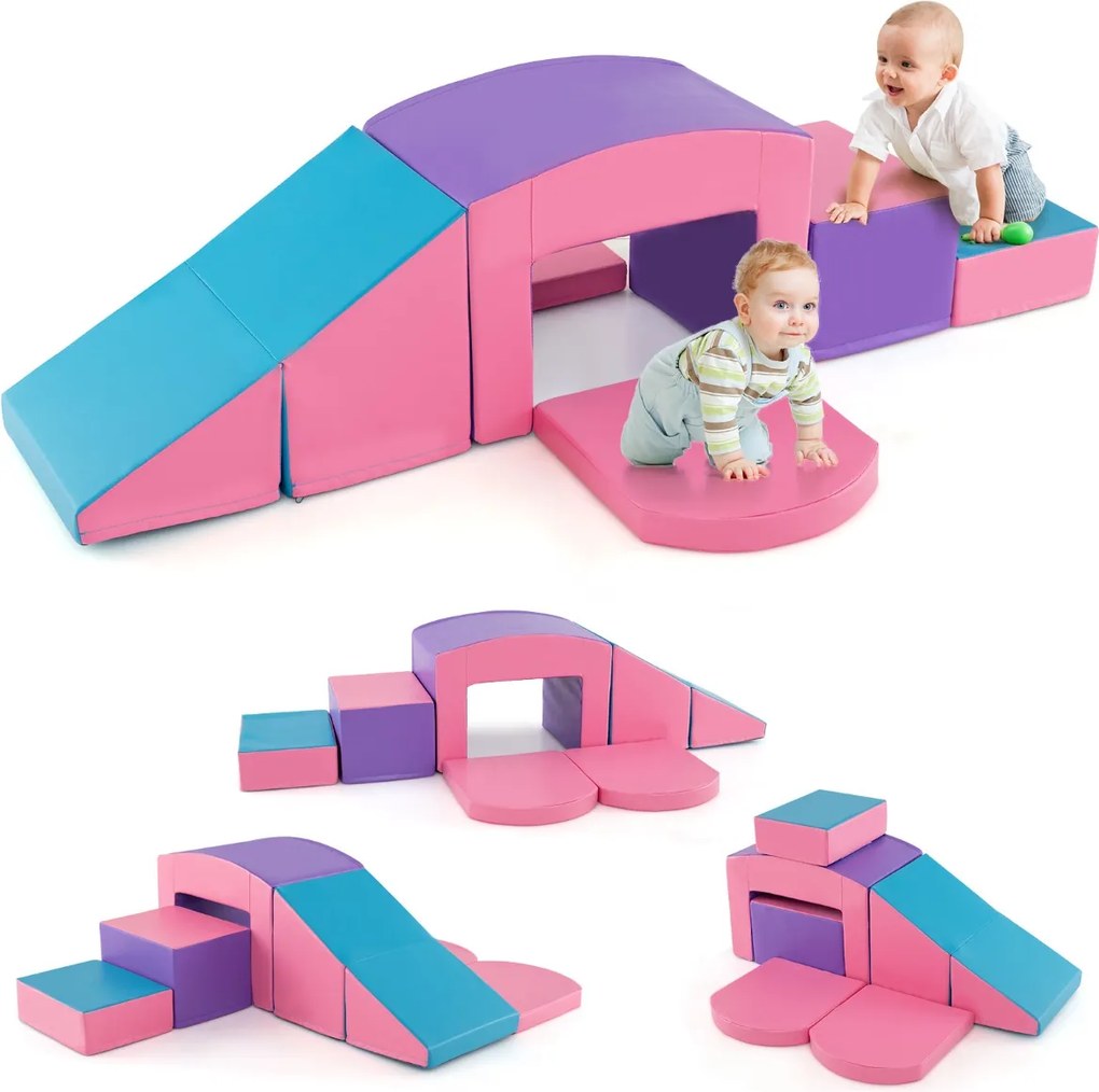 Costway 6 ks. Schaumstoffbausteine Softbausteine mit Tunne Treppe a Rampe