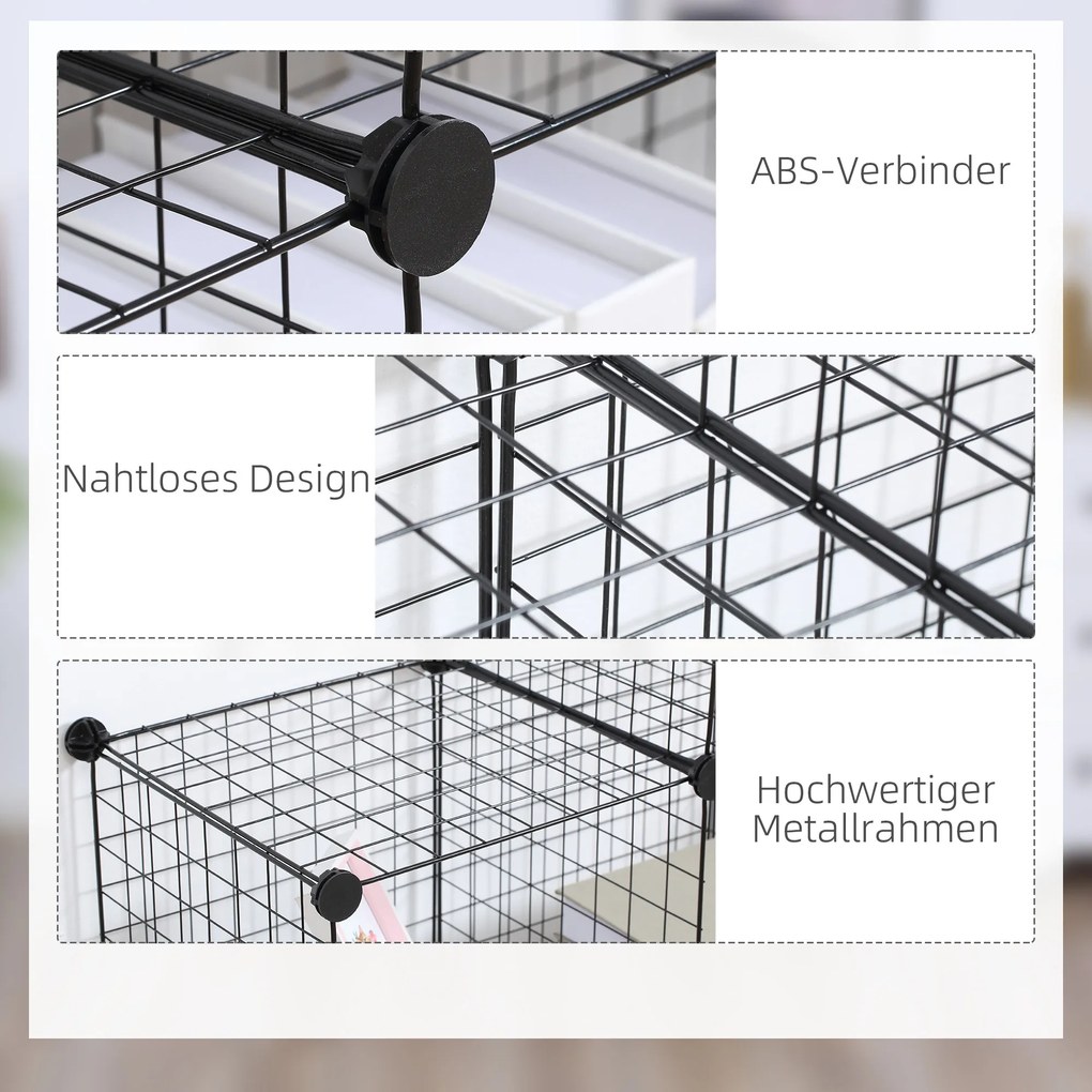 HOMCOM Drátová police, regálový systém se 6 kostkami, DIY úložný systém z drátů, regálová jednotka do obývacího pokoje a ložnice, černá, 109 x 37 x 1…
