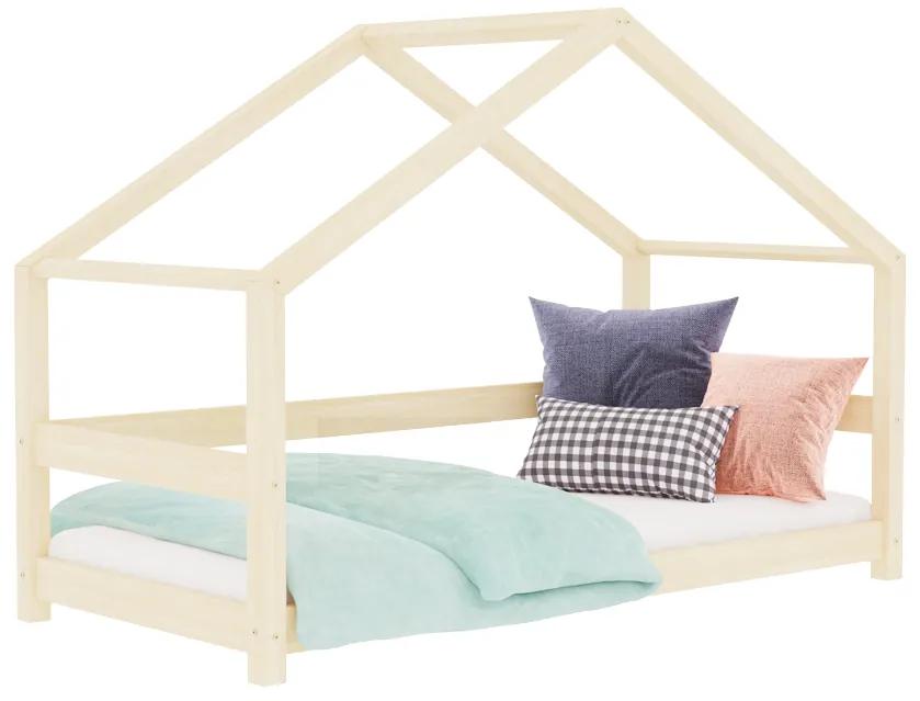 Benlemi Dětská postel domeček LUCKY se zábranou Zvolte barvu: Béžová, Zvolte rozměr: 120x200 cm, Zvolte zábranu: S otevřeným vstupem