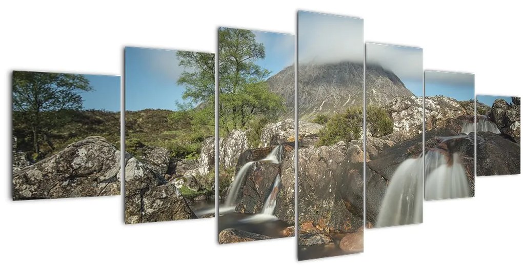 Obraz vodopádů a hory (210x100 cm)