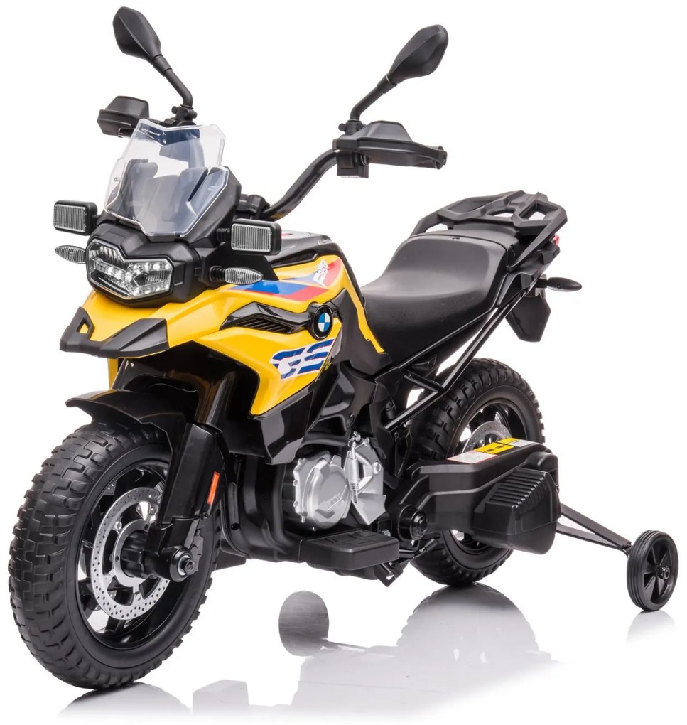 Dětská elektrická motorka BestBerg BBCC-80Y – BMW F 850 GS / nosnost 30 kg / Li-Ion baterie / žlutá