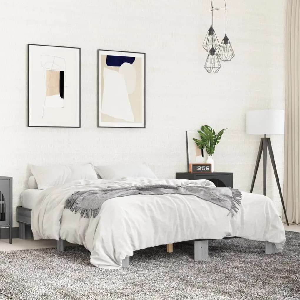 Rám postele šedý sonoma 150 x 200 cm kompozitní dřevo a kov 3280235