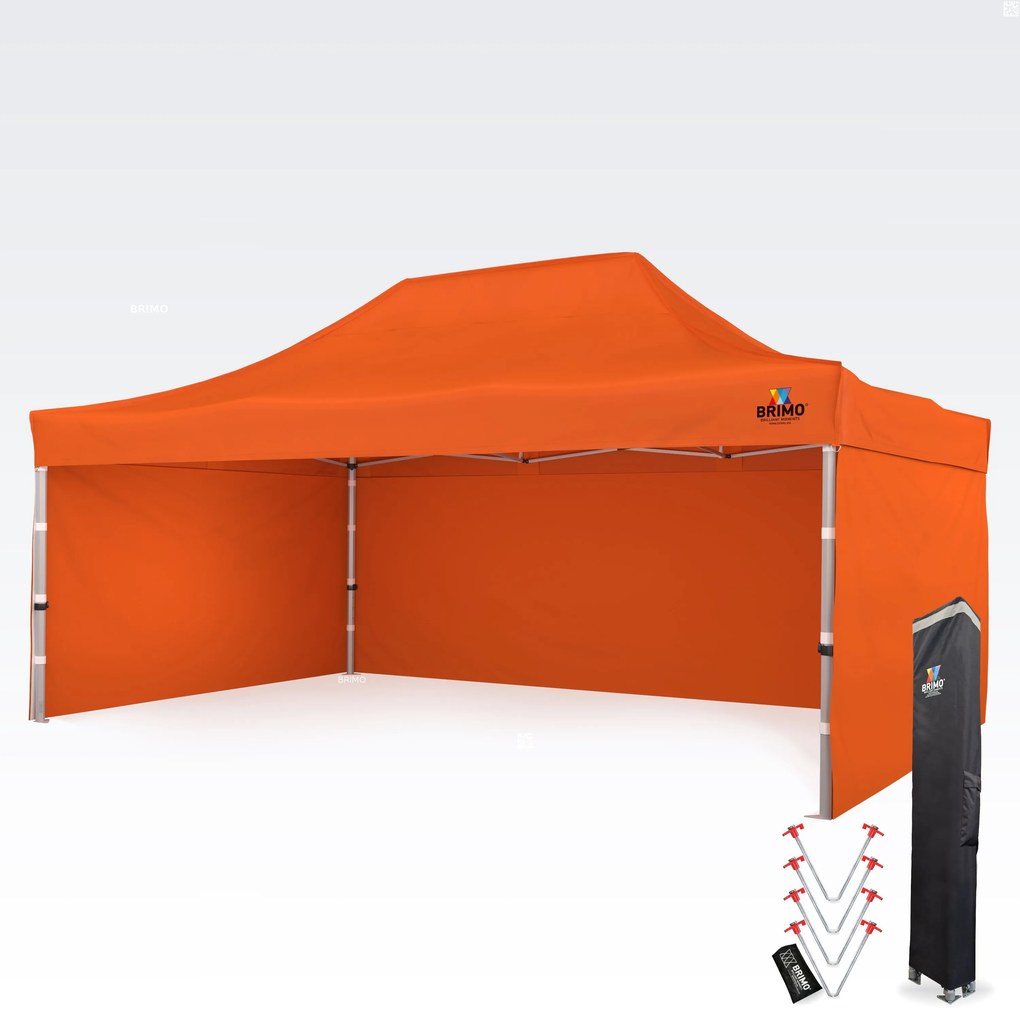 BRIMO Zahradní nůžkový stan 4x6 m Premium (Alu) s 3 stěnami – Rychlorozkládací - s 3 stěnami - Oranžová P. Alu