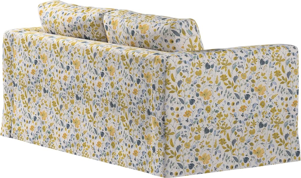 Potah na pohovku IKEA Karlstad 2-místná , nerozkládací, dlouhý barva žlutá látka pletený vzor, vzorované