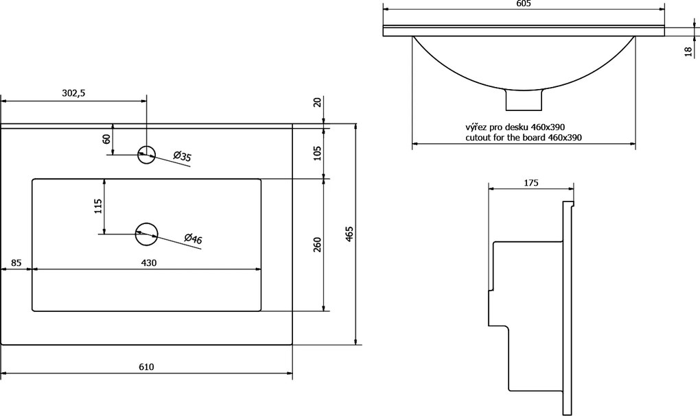 Sapho, SLIM keramické umyvadlo 60x46cm, nábytkové, 1601-60