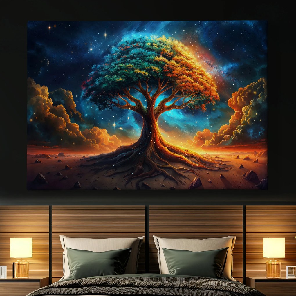 Obraz na plátně - Košatý strom života Vesmírný dotek FeelHappy.cz Velikost obrazu: 120 x 80 cm