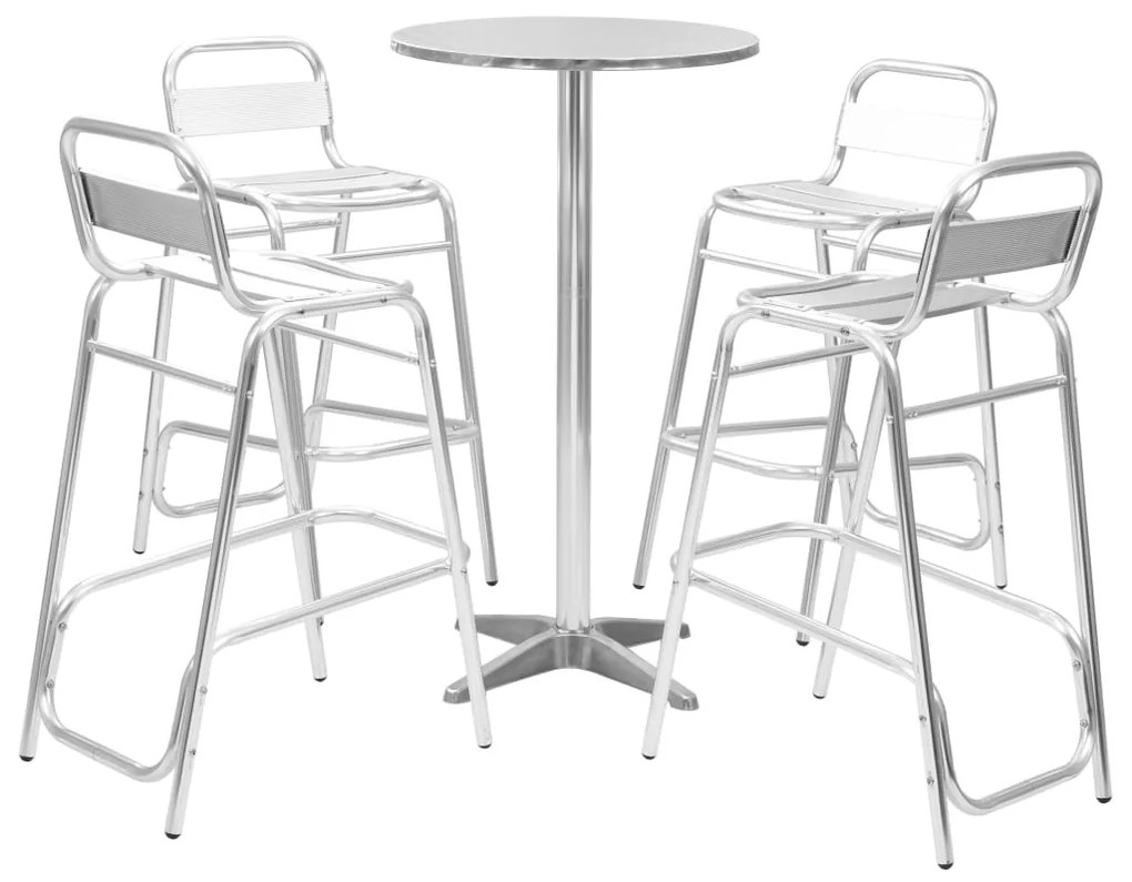 44807 vidaXL 5dílný barový set s kulatým stolem stříbrný hliníkový