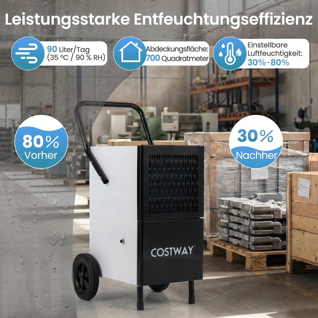 Costway Komerční odvlhčovač 60 L/den odvlhčovač pro 200 m² pokojový sušák