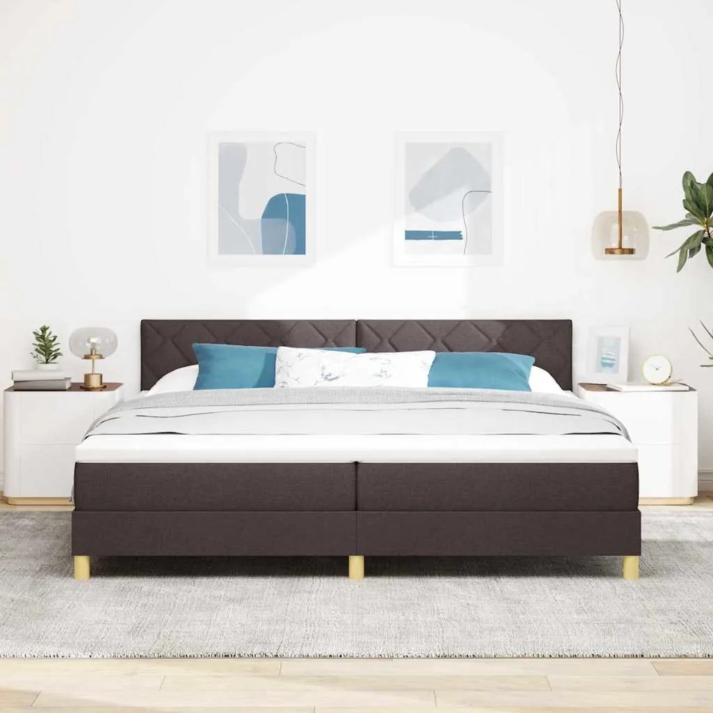 Postel s boxspringem s čelo Tmavě hnědá 200 x 200 cm textil 3339024