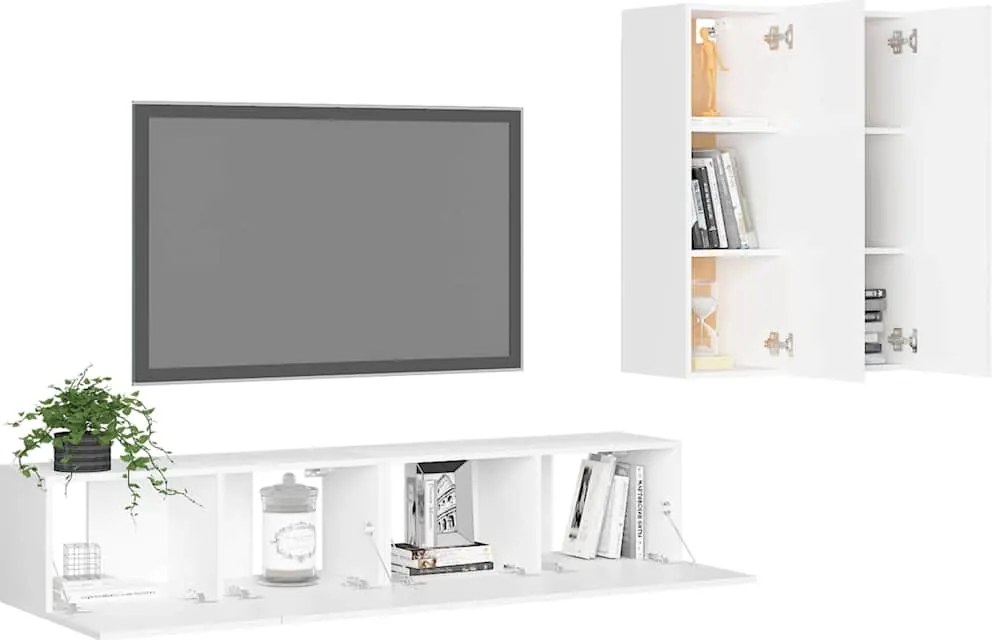4dílný set TV skříněk bílý kompozitní dřevo 3078686